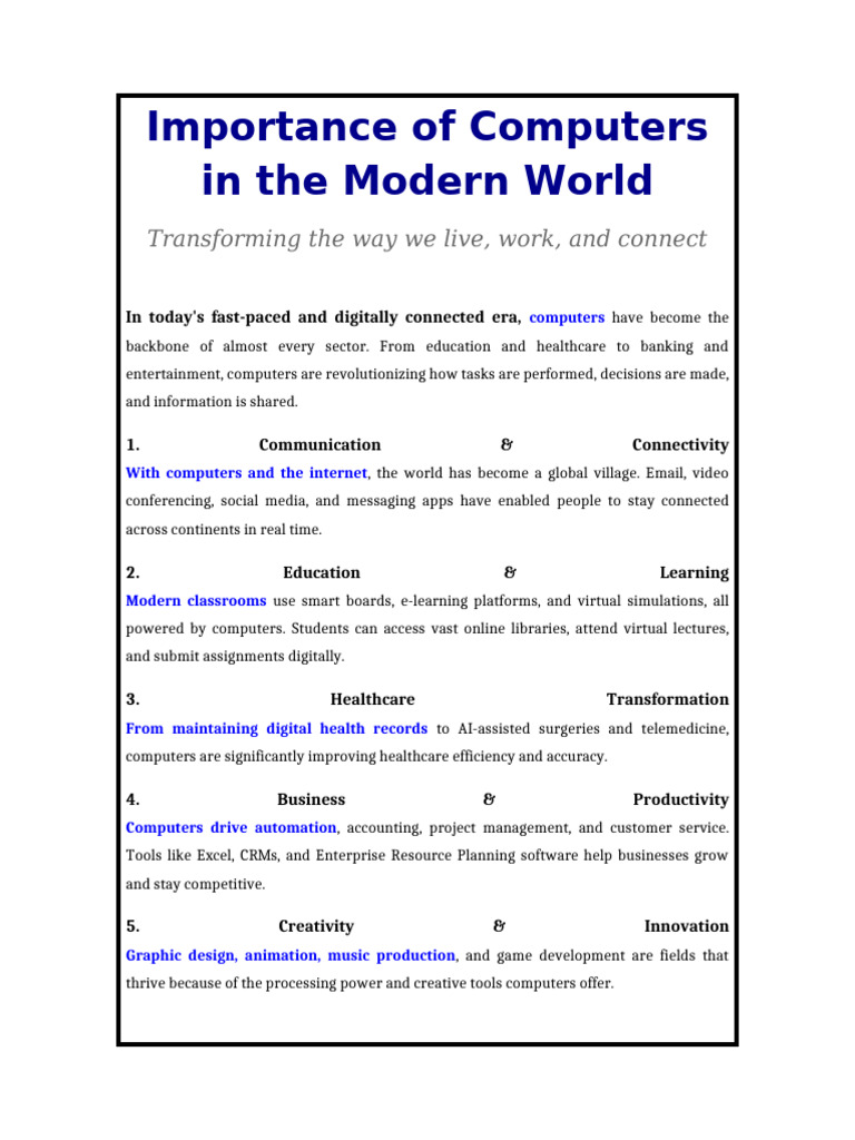 Importance of Computers Bordered | PDF