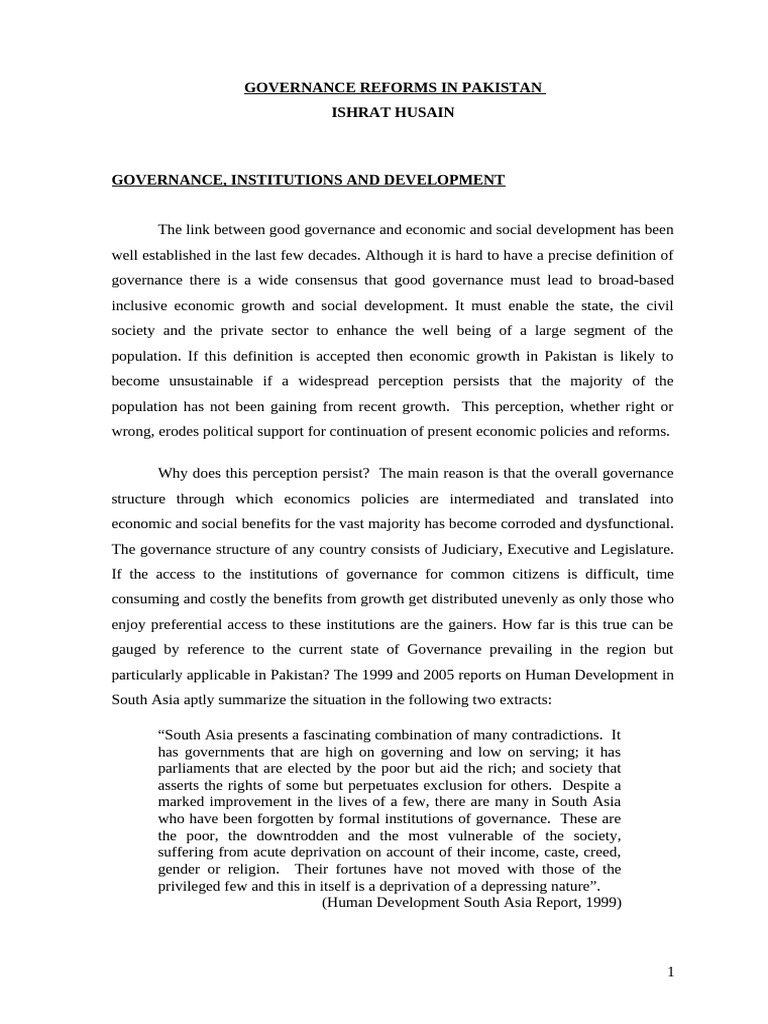Governance Reforms for Pakistan's Growth | PDF | Governance | Institution