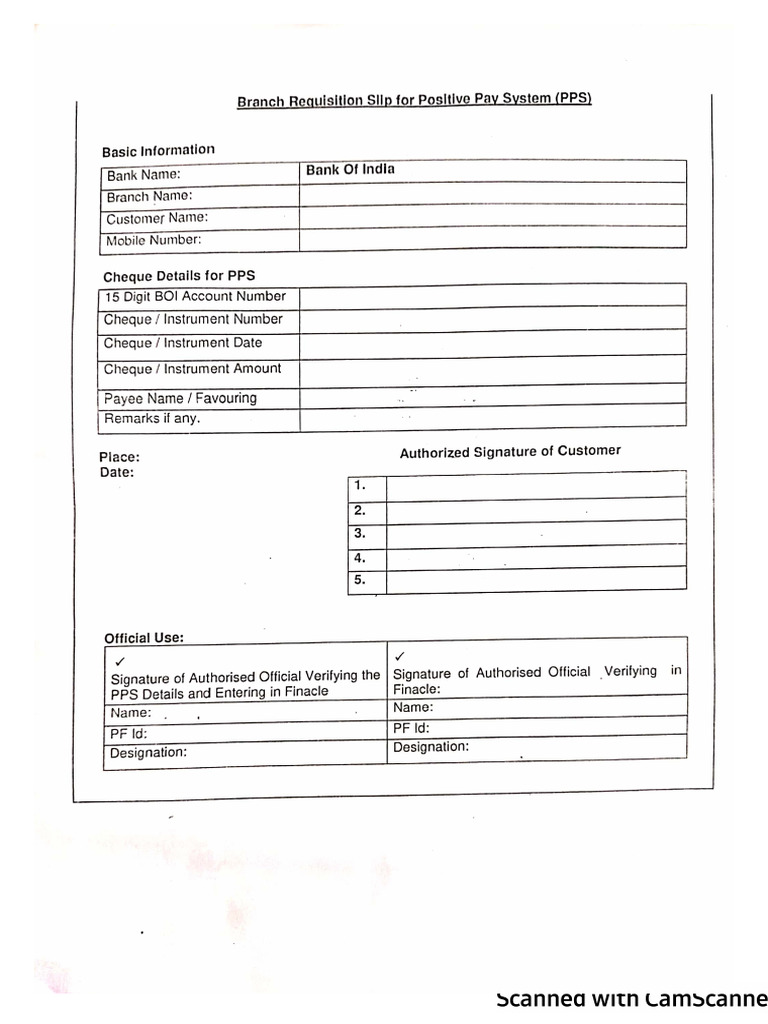 Bank of India PPS Form | PDF