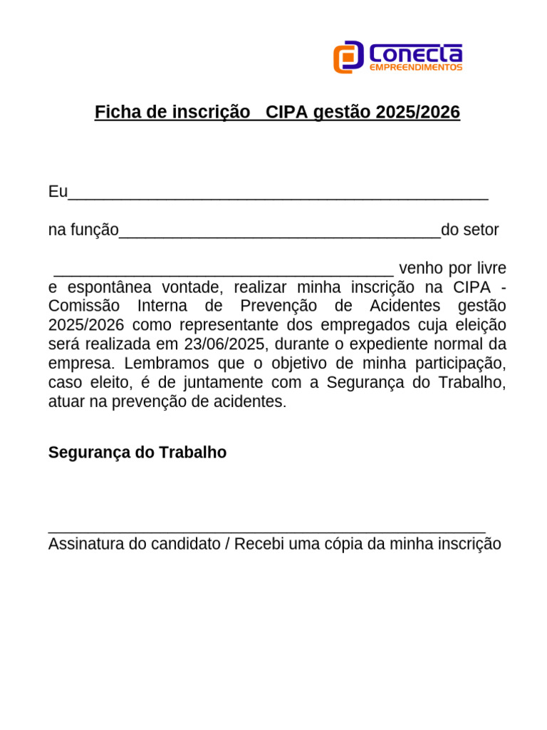 Ficha de Inscrição CIPA 2025/2026 | PDF