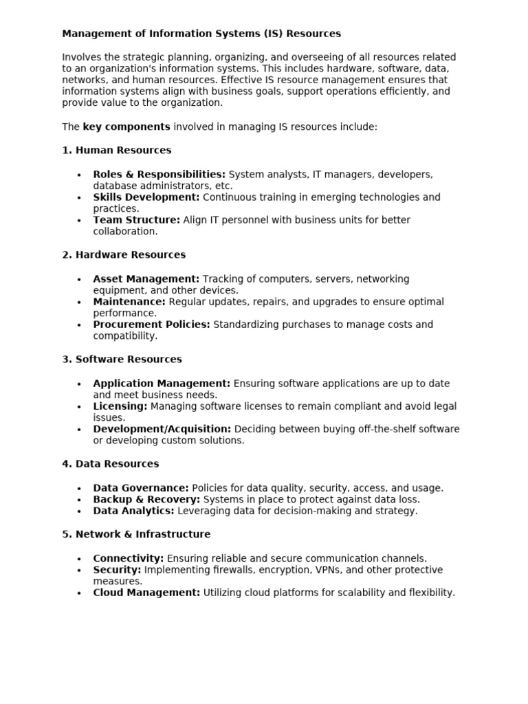 Management of Information Systems Resources | PDF | Computer Network | Strategic Management