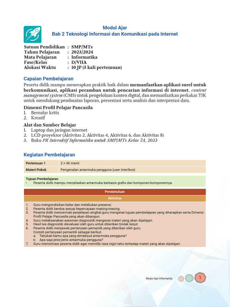 Modul Ajar PR Informatika 7A 2023-2024 Bab 2 | PDF