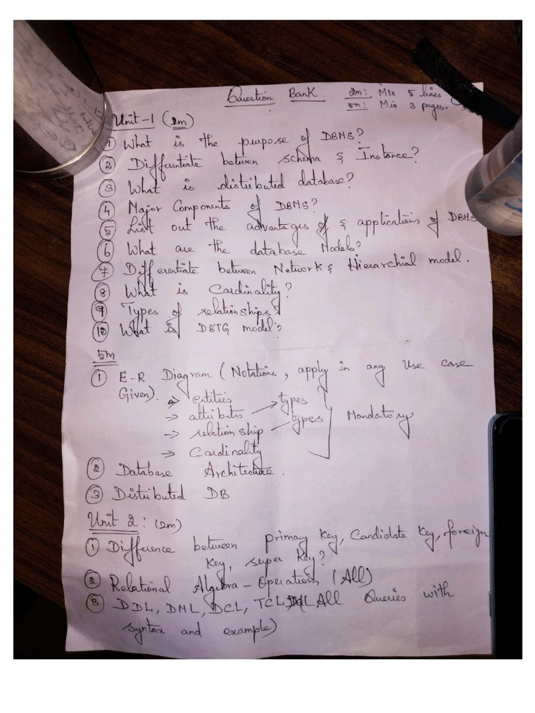Dbms Unit 1 To 5 Important Questions | PDF