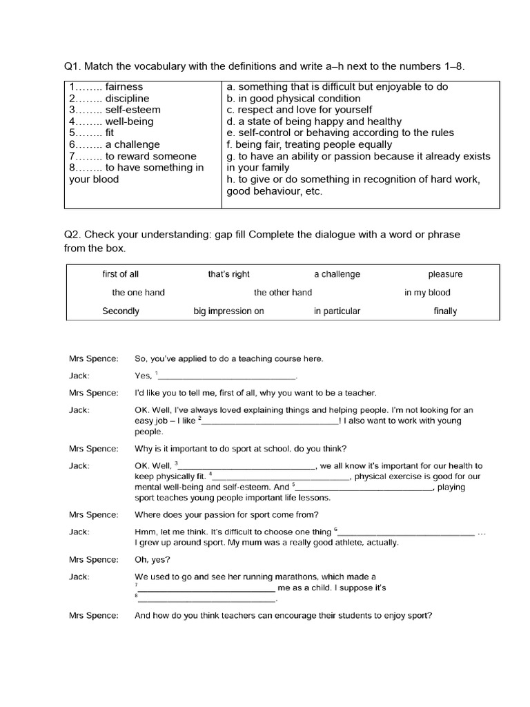 Worksheet - Interview Vocabulary | PDF
