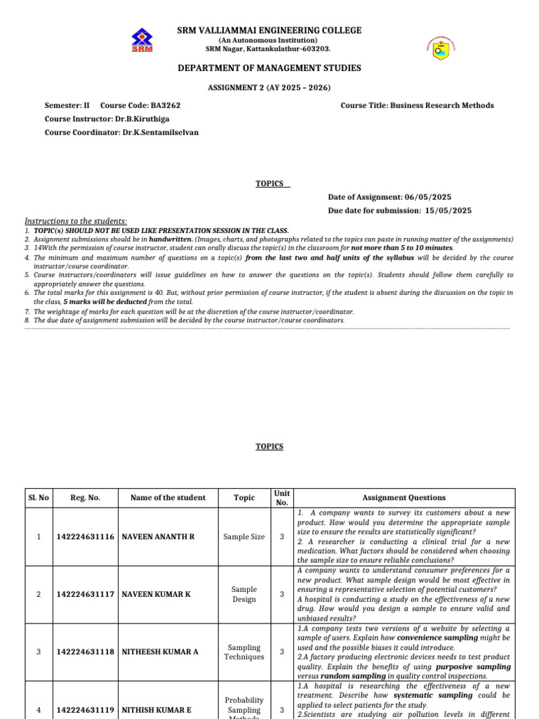 Assignment II - Ba3262 BRM | PDF | Sampling (Statistics) | Statistics