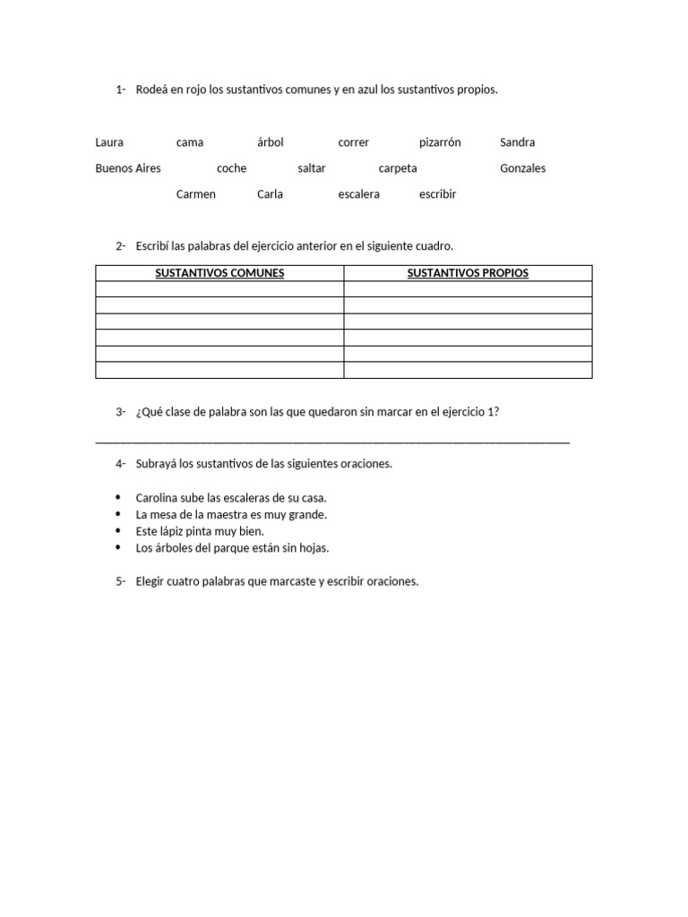 Ejercicio de Identificación de Sustantivos | PDF