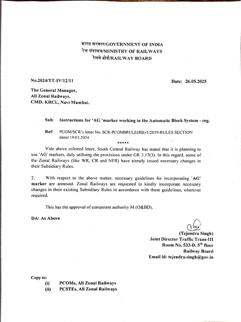 Instructions For 'AG 'Marker Working in The Automatic Block System ...