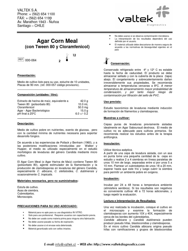 Agar Corn Meal Con Tween 80 y CAF Placa 90 MM | PDF | Biología