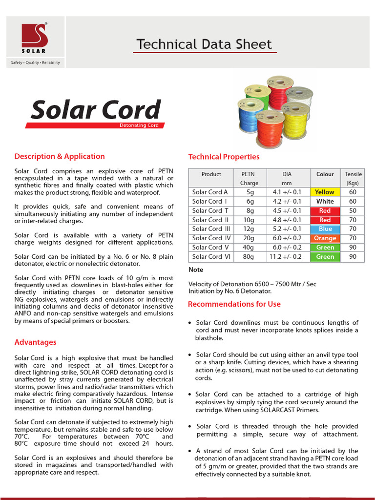 Solar Cord: Explosive Detonating Solutions | PDF | Legal Liability ...