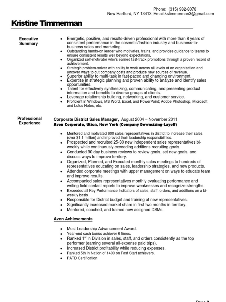 District Sales Operations Manager in Utica NY Resume Kristine Timmerman ...