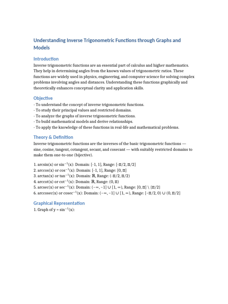 Inverse Trigonometry Project Om Pdf