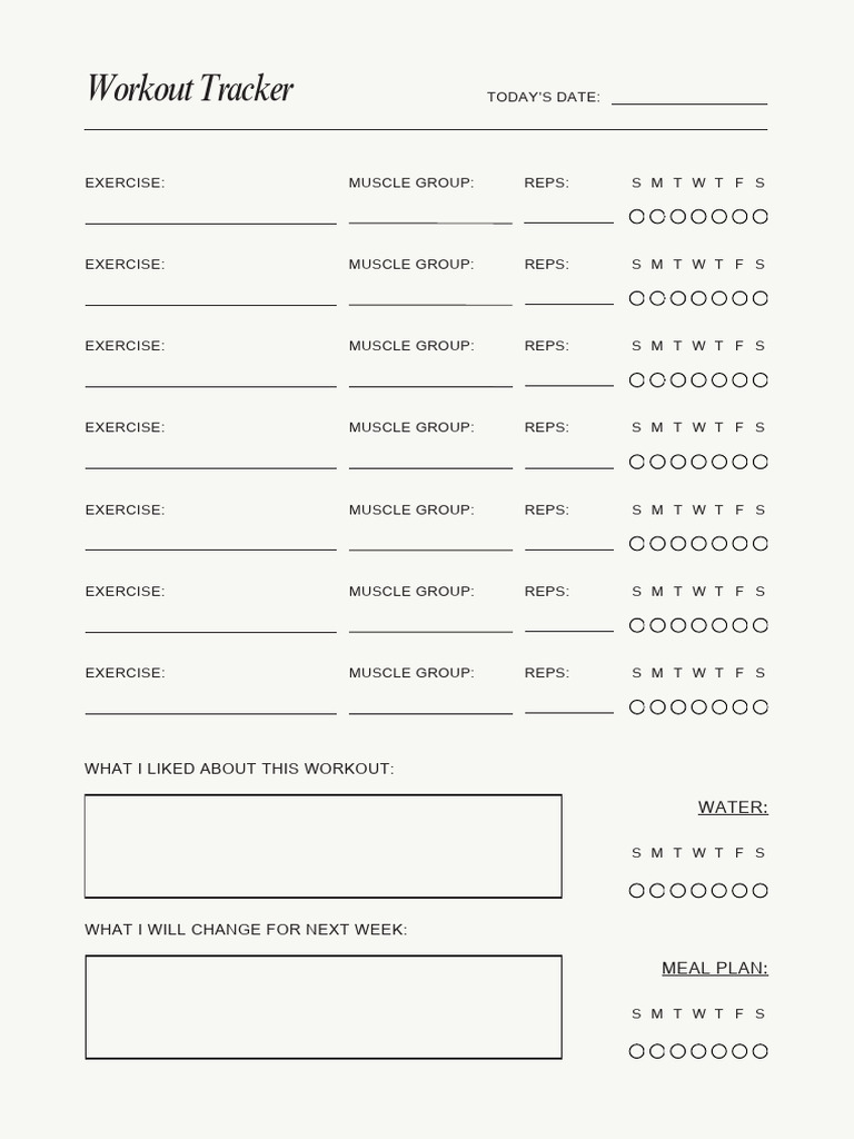 Cream Minimal Workout Tracker Planner | PDF