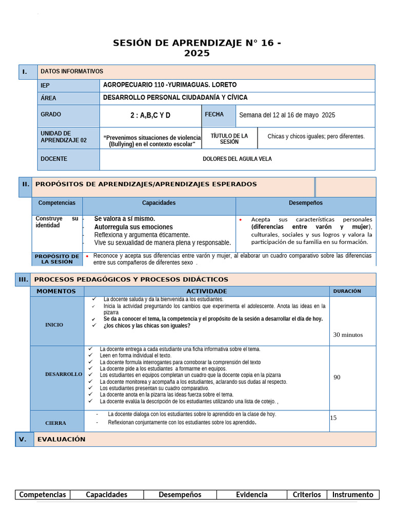 Sesión de Aprendizaje DPCC #05 2 Secundaria | PDF