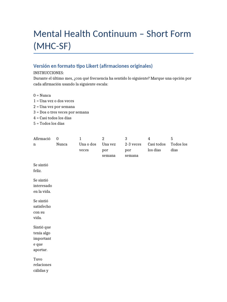 Escala de Salud Mental MHC-SF | PDF