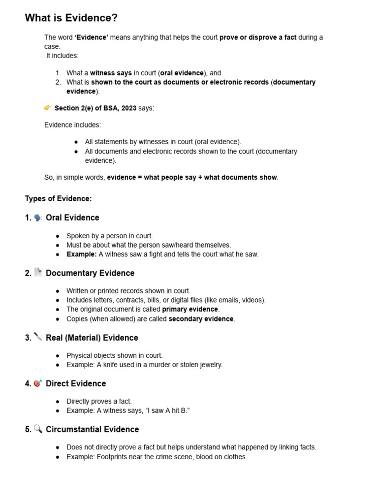 Types of Evidence Under BSA 2023 | PDF | Circumstantial Evidence | Witness
