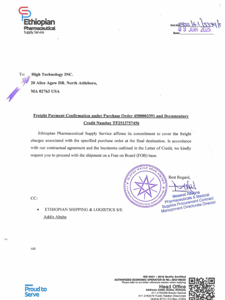 Freight Confirmation Letter | PDF