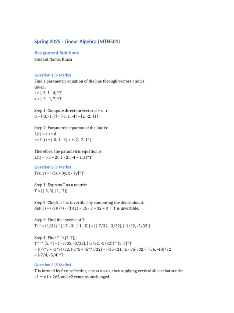 MTH501 Assignment Spring2025 Kinza Expanded Solutions | PDF