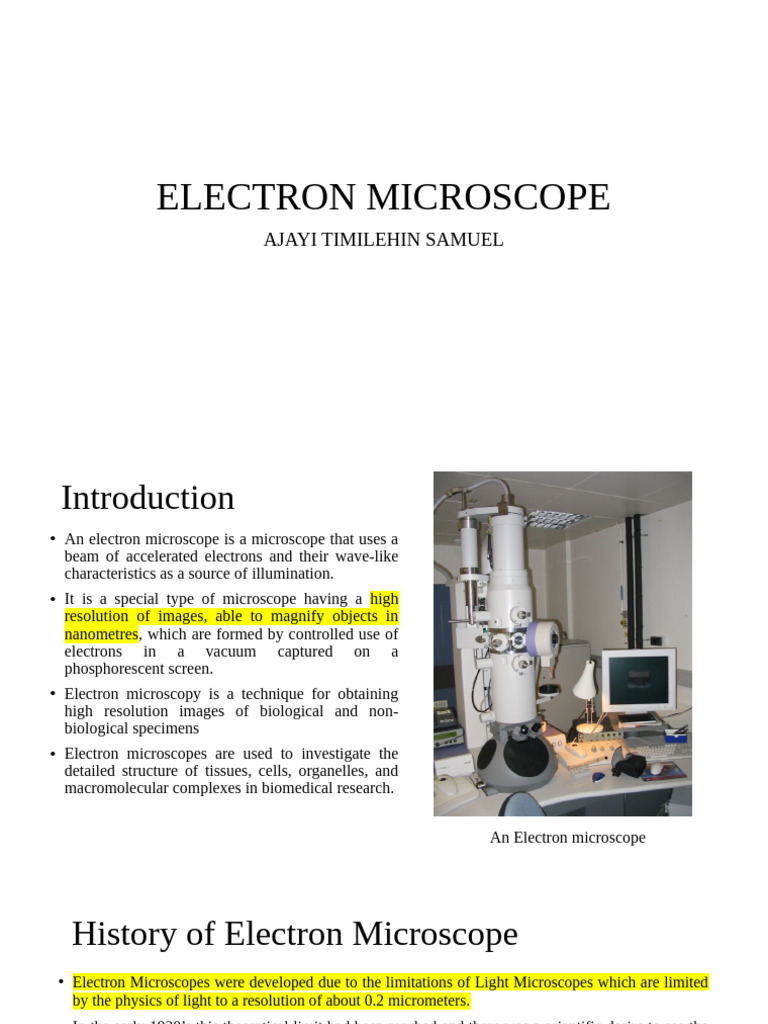 Electron Microscope Presentation | PDF | Microscope | Transmission ...