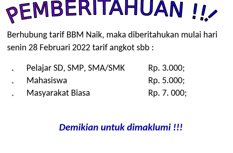 Tarif Harga Angkot | PDF