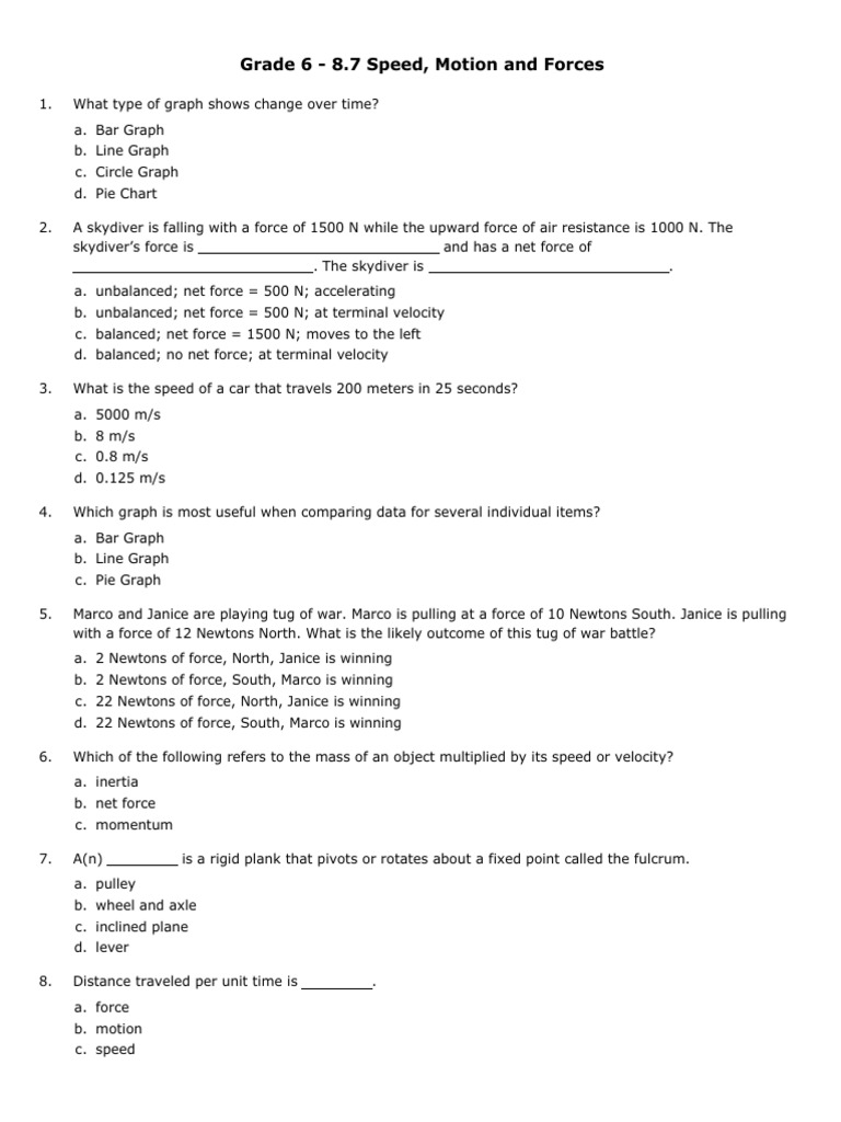 Speed, Motion, and Forces Quiz | PDF | Force | Lever