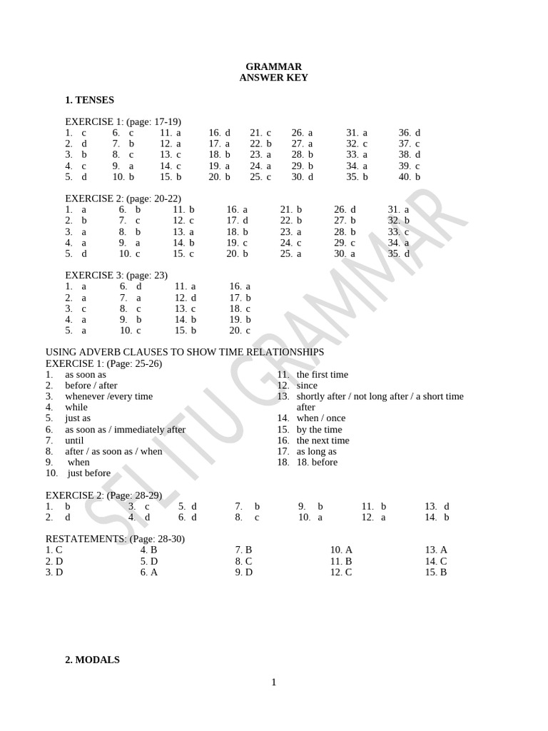 Grammar Exercises and Answer Key | PDF | Syntax | Linguistic Morphology