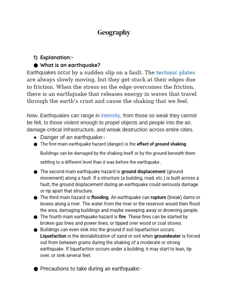 Geography: 1) Explanation:-What Is An Earthquake? | PDF | Earthquakes ...
