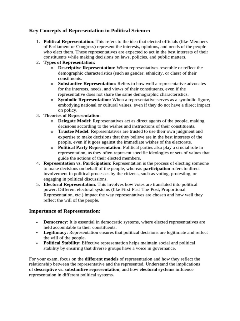 Key Concepts of Representation in Political Science | PDF | Public ...