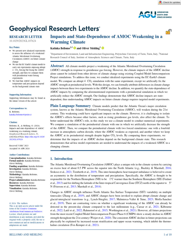 AMOC Weakening Effects in Climate Change | PDF | Climate | Climate Change