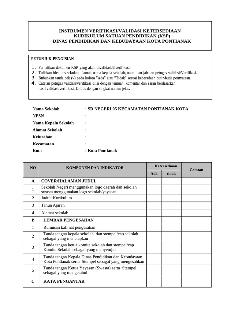 Instrumen Validasi KSP 2025 (Revisi) | PDF