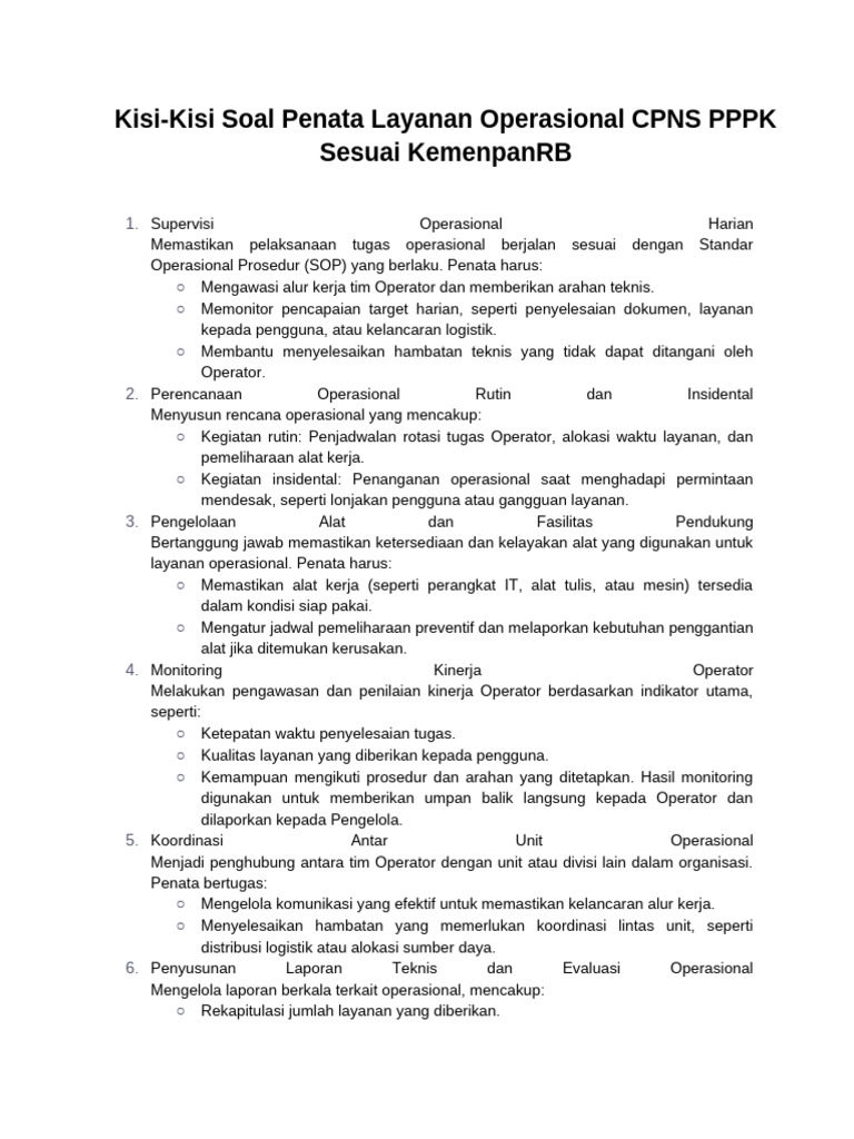 SOAL PPPK Penata Layanan Operasional | PDF