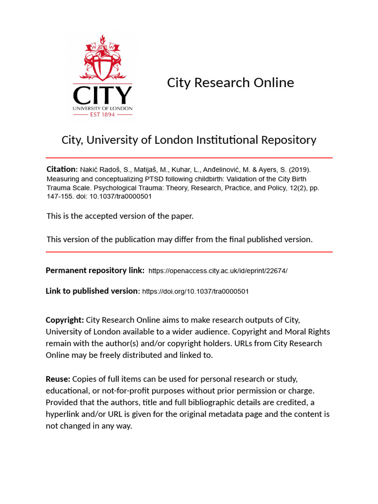 Validating the City Birth Trauma Scale | PDF | Validity (Statistics ...