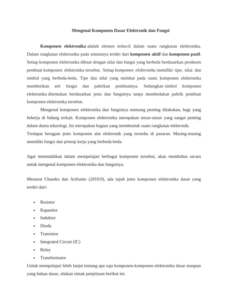 Mengenal Komponen Elektronika Dasar Dan Fungsinyaa | PDF