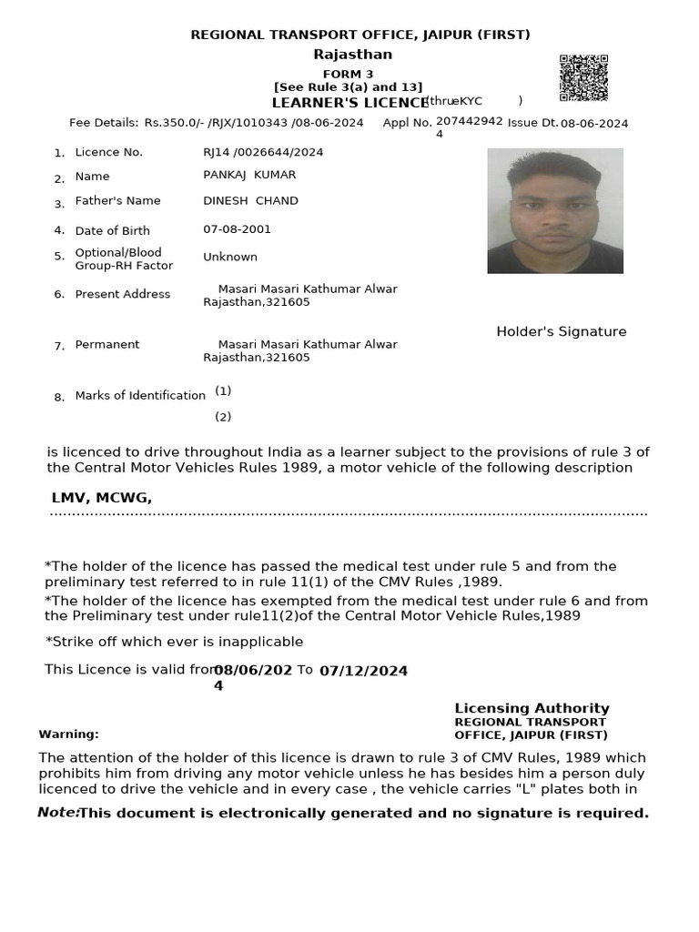 Rajasthan: Regional Transport Office, Jaipur (First) | PDF | Transport ...