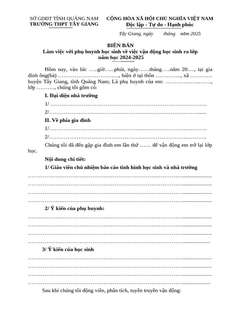 Bien Ban Van Dong Hoc Sinh Ra Lop | PDF