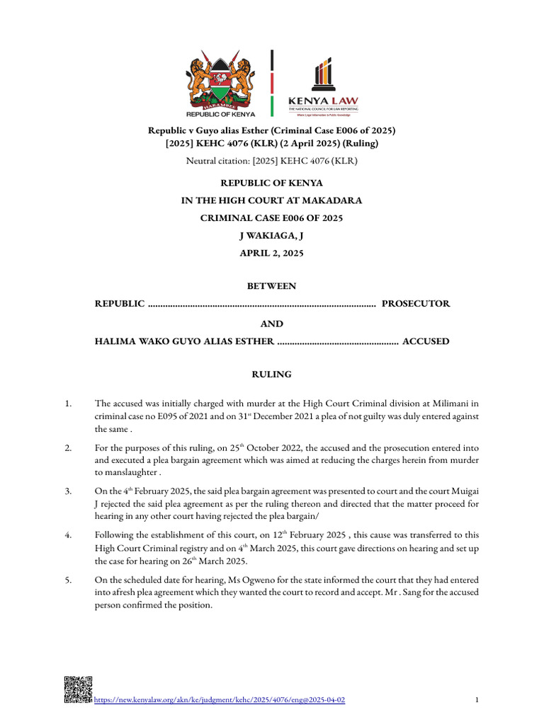 Republic V Guyo Alias Esther (Criminal Case E006of2025) 2025KEHC4076 ...