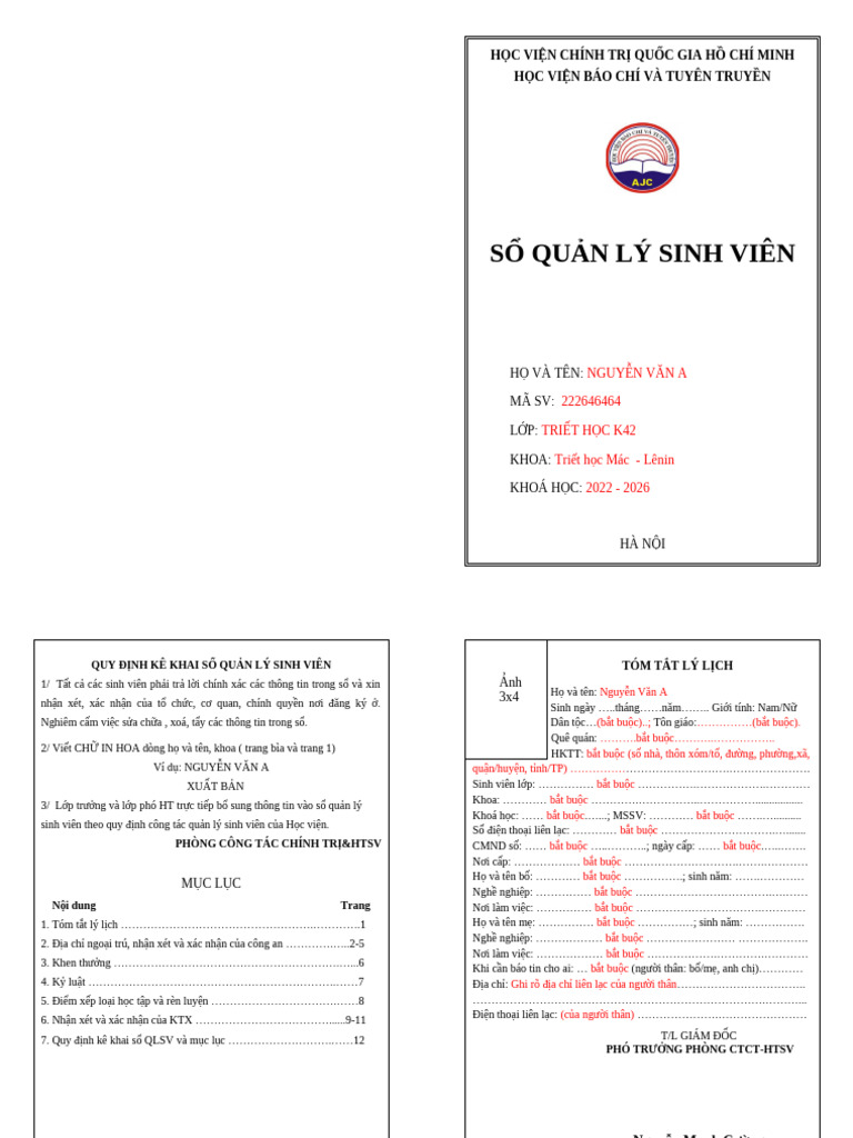 SỔ QLSV 21 mẫu | PDF