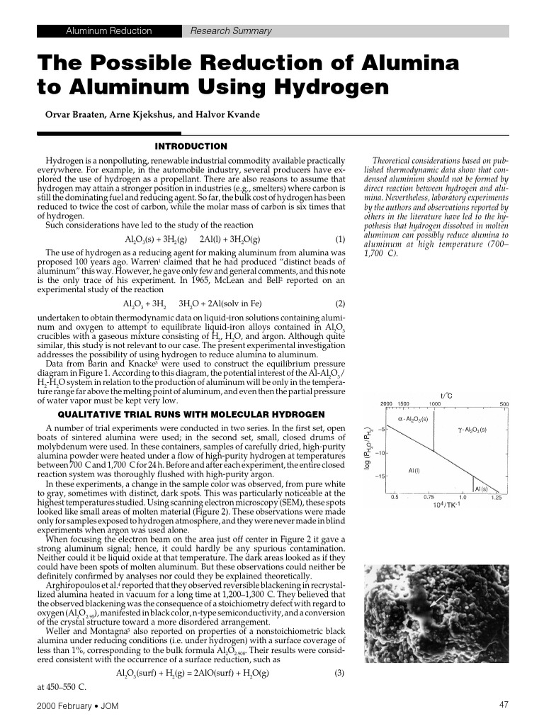 Possible Reduction Alumina To Aluminium With Hydrogen | PDF | Chemical ...