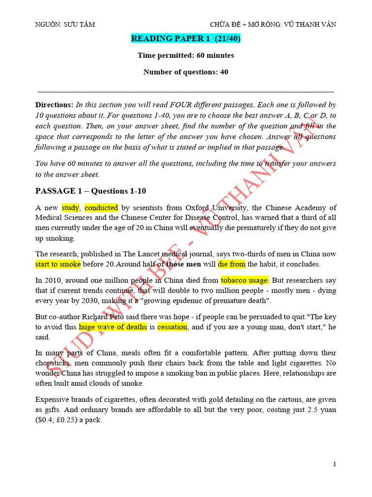 Reading Test 1 | PDF