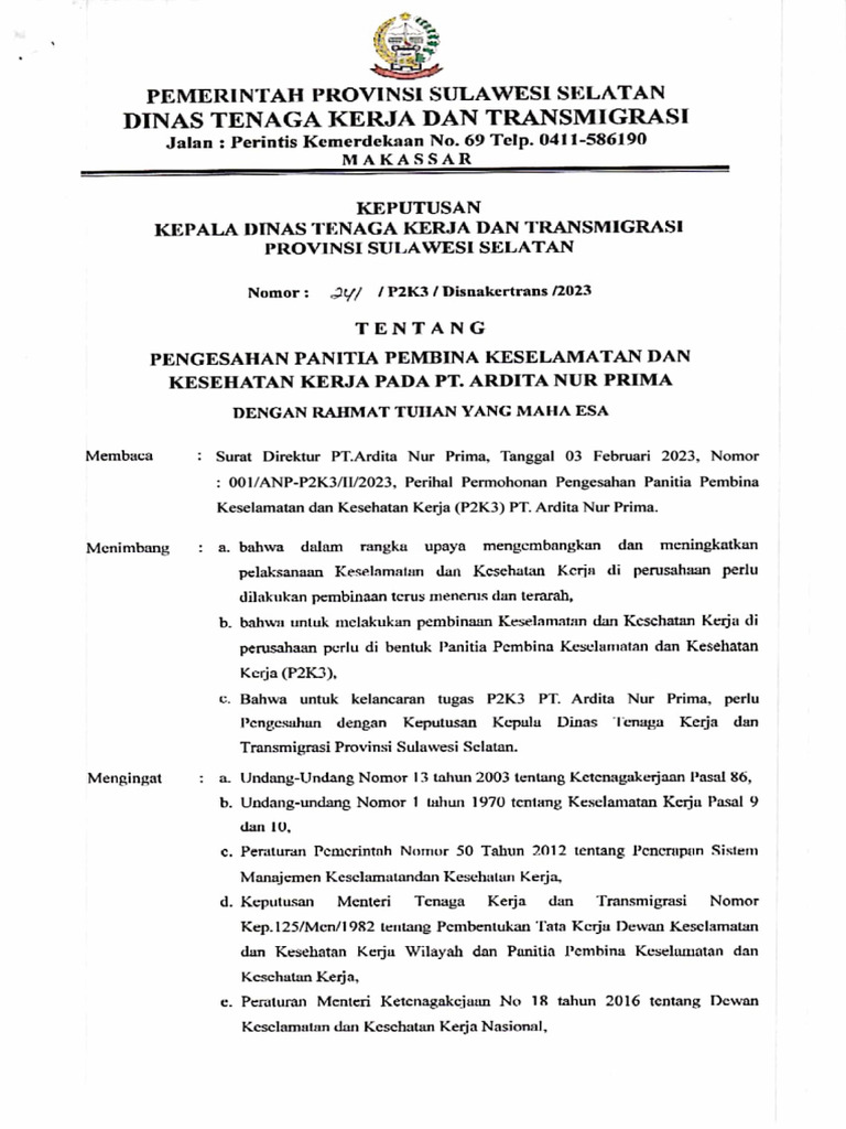 Surat Keputusan p2k3 | PDF