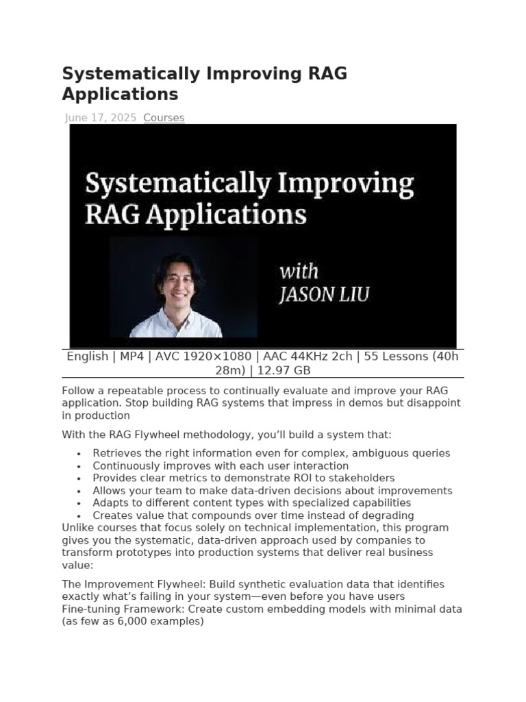 Enhancing RAG Applications Systematically | PDF | Database Index ...