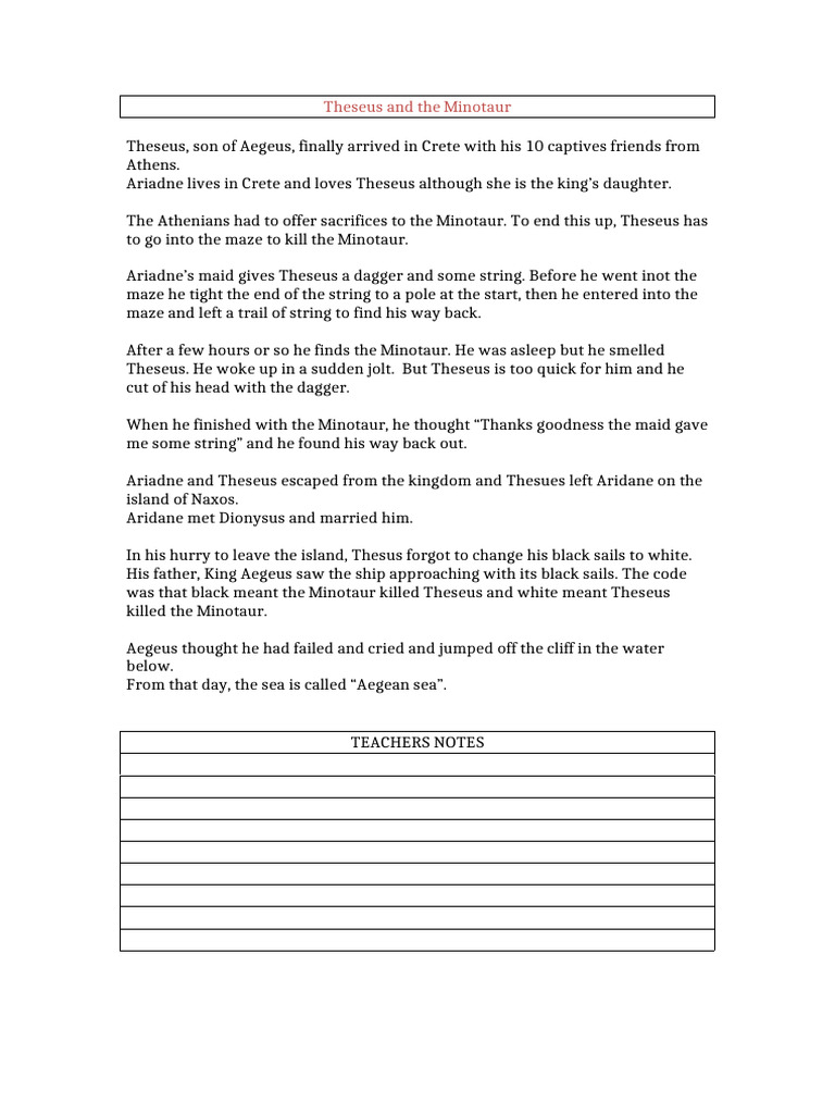 Theseus and The Minotaur | PDF