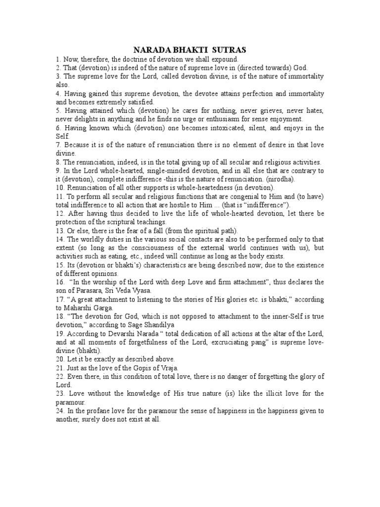Narada Bhakti Sutras | PDF | Bhakti | Love