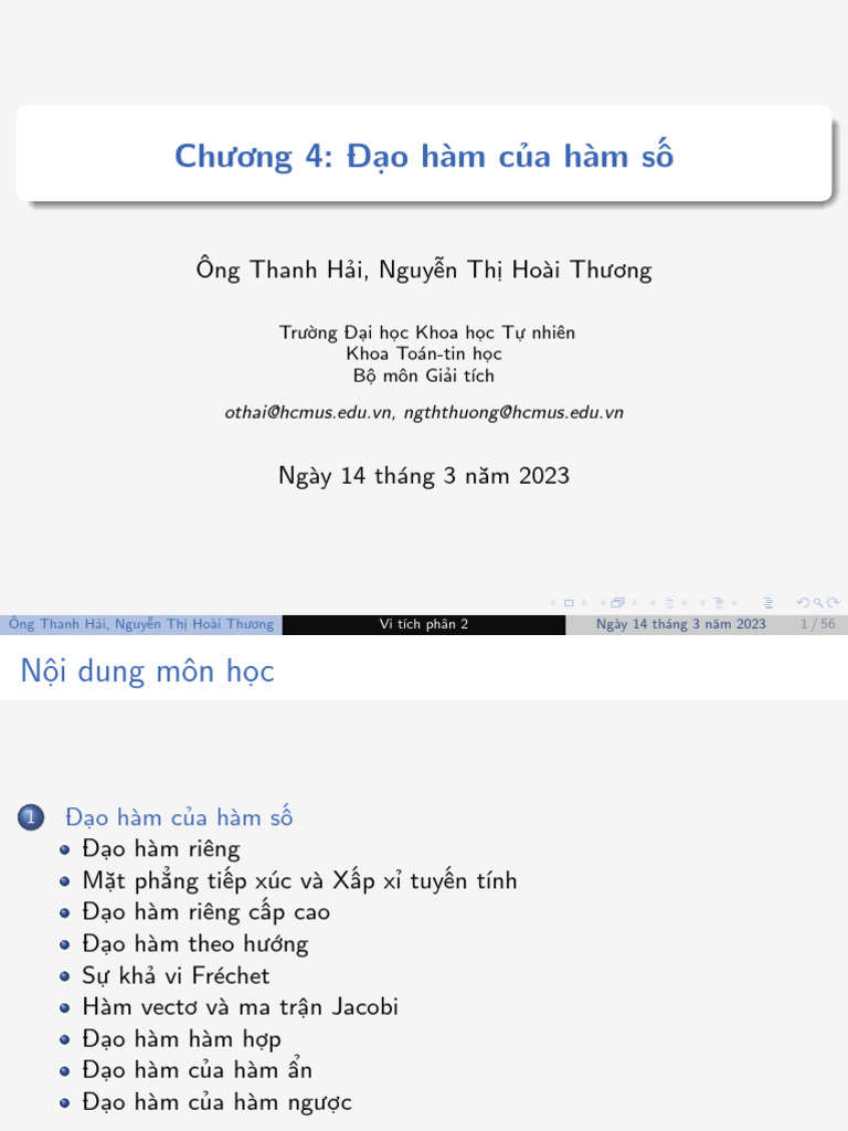 Chương 4: Đạo hàm của hàm số: Ông Thanh Hải, Nguyễn Thị Hoài Thương | PDF
