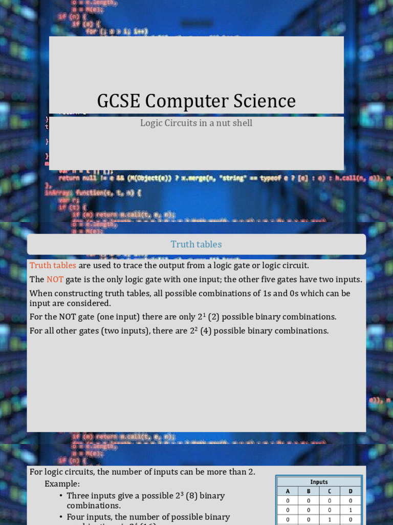 GCSE CompSci - Logic Circuits | PDF | Logic Gate | Digital Electronics