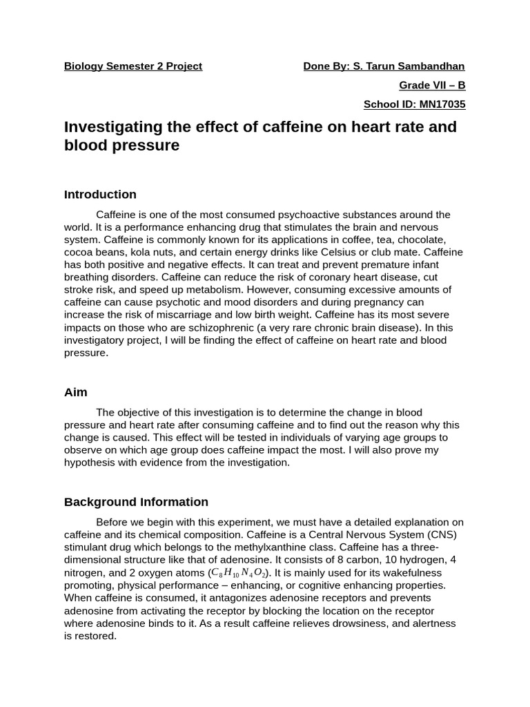 Biology Semester 2 Project | PDF | Caffeine | Heart Rate