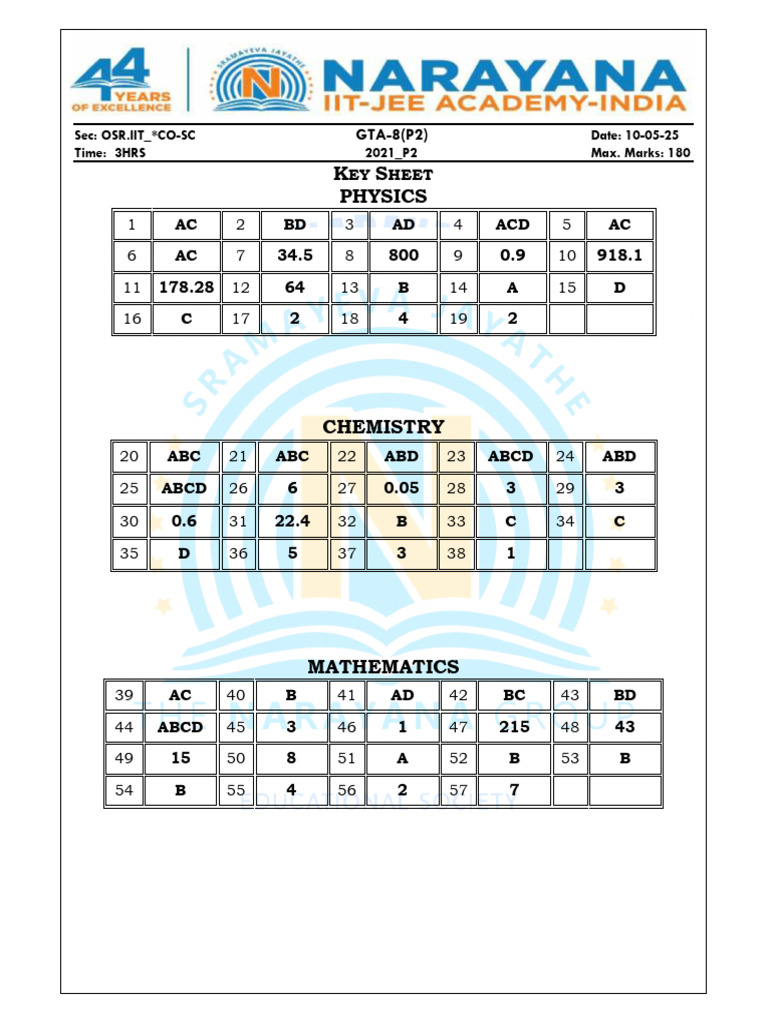 10-05-2025 Osr - Star Co-Sc Jee-Adv 2021 p2 Practice Gta-2 Key&Sol | PDF | Physical Phenomena ...