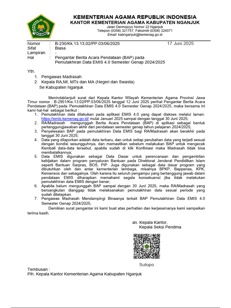 20250617122941pemberitahuan Bap Emis 2024-2025 Genap | PDF