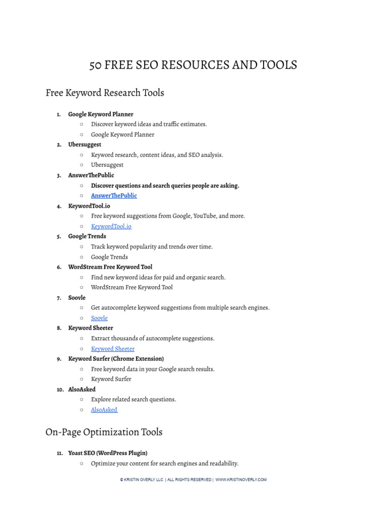Free Seo Resources and Tools | PDF | Search Engine Optimization | Web ...