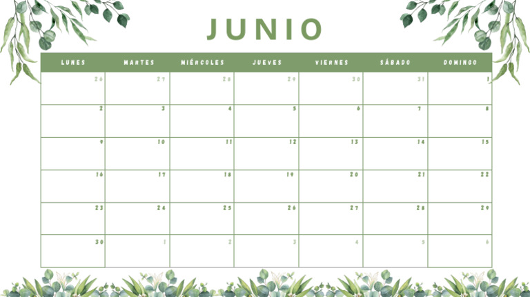 Calendario Pared Imprimible Mes Junio 2025 Floral Verde - 20250612 ...