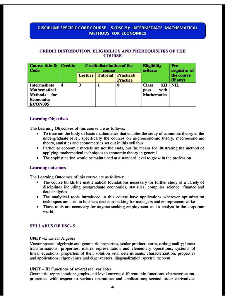 Intermediate Mathematical Methods Syllabus | PDF